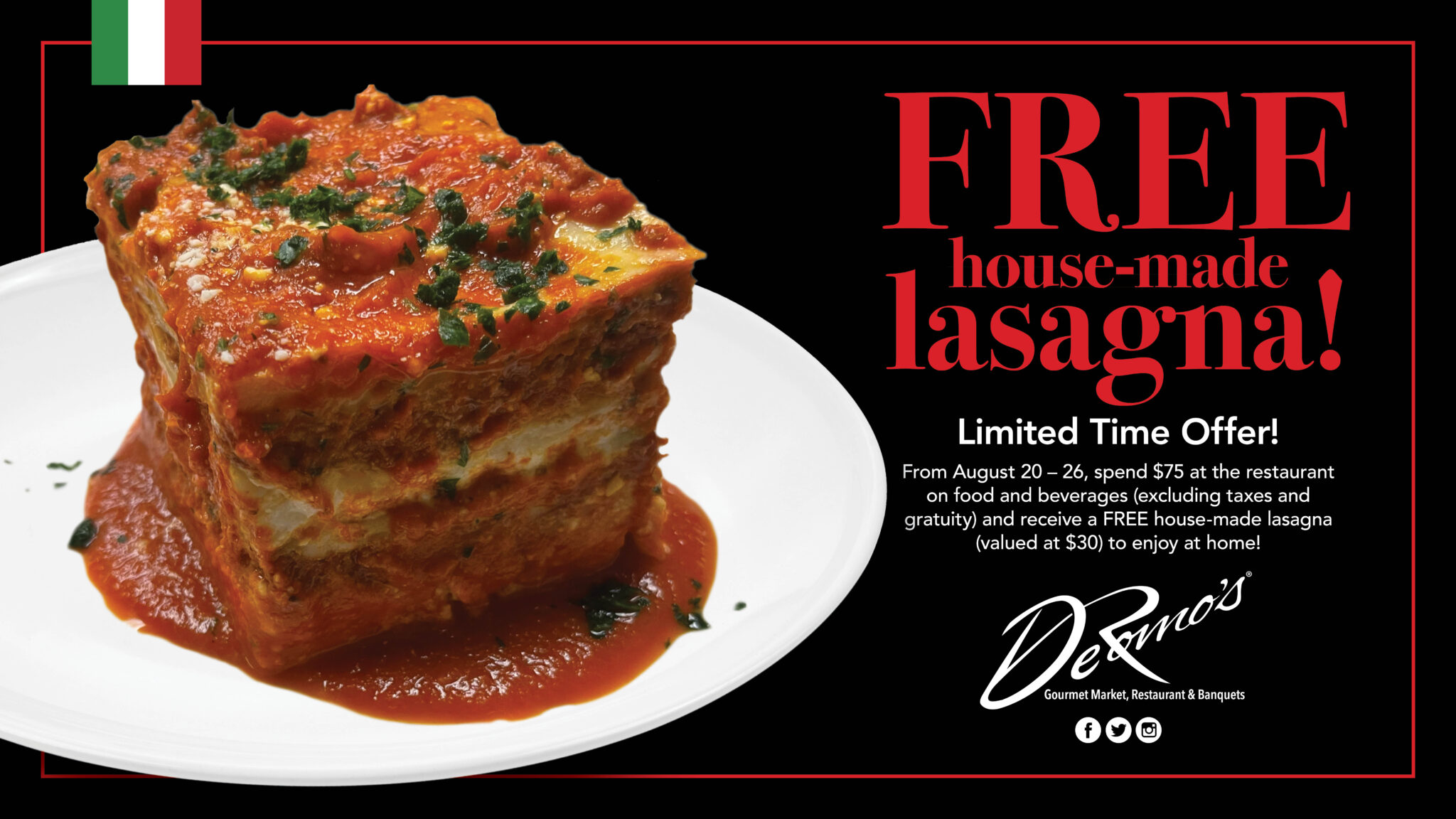 LIMITED TIME OFFER - FREE House-made Lasagna*! | DeRomo’s Gourmet ...